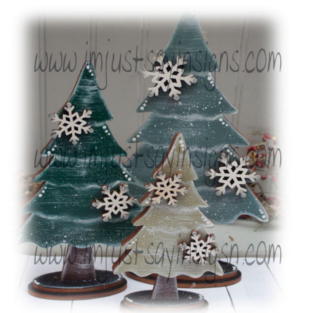 Standing Pine Trees Tier Tray Decor, Winter Decoration, Snowflake Decor ...