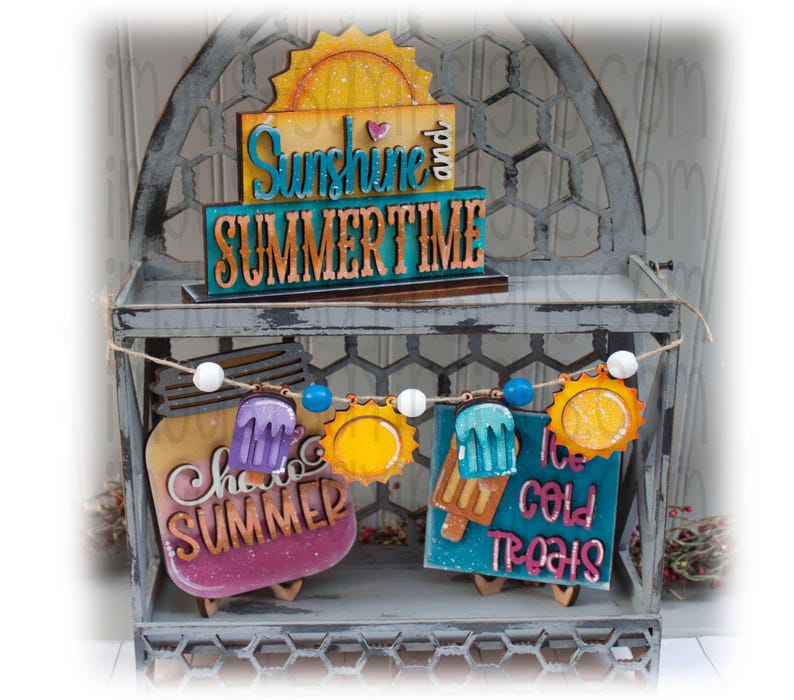 Summertime and Sunshine Tier Tray Decor, Summer Signs, Shelf Sitter ...