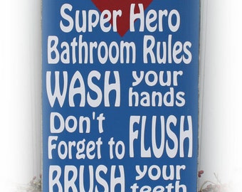 DIGITAL Brush Wash Flush Kids Bathroom Wall Decor Superhero Bathroom ...