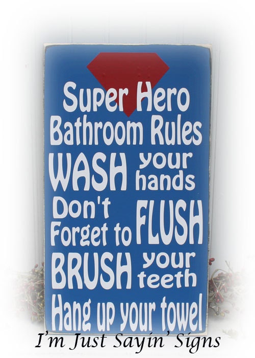 Super Hero Bathroom Rules Wood Sign - Etsy