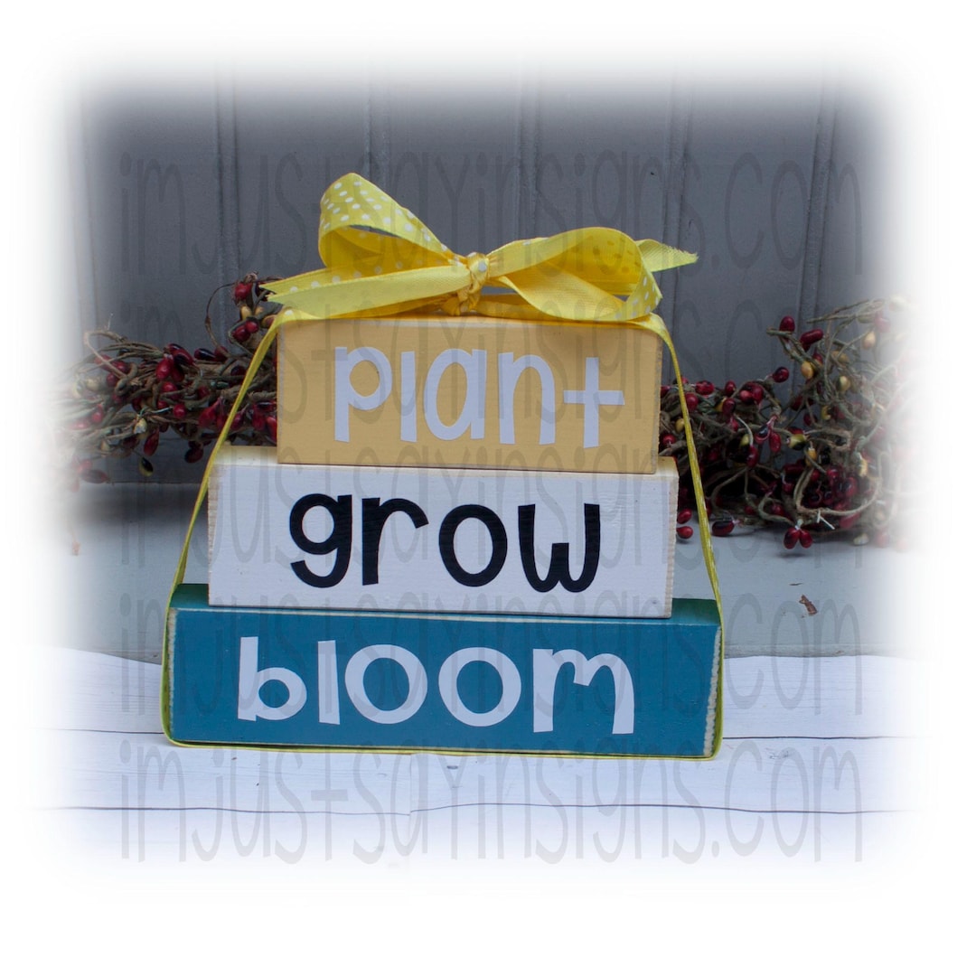 Plant Grow Bloom Itty Bitty Wood Blocks, Gardening Blocks, Spring Decor ...