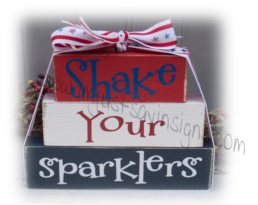 Shake Your Sparklers Itty Bitty Wood Blocks, Stacking Blocks, Patriotic ...