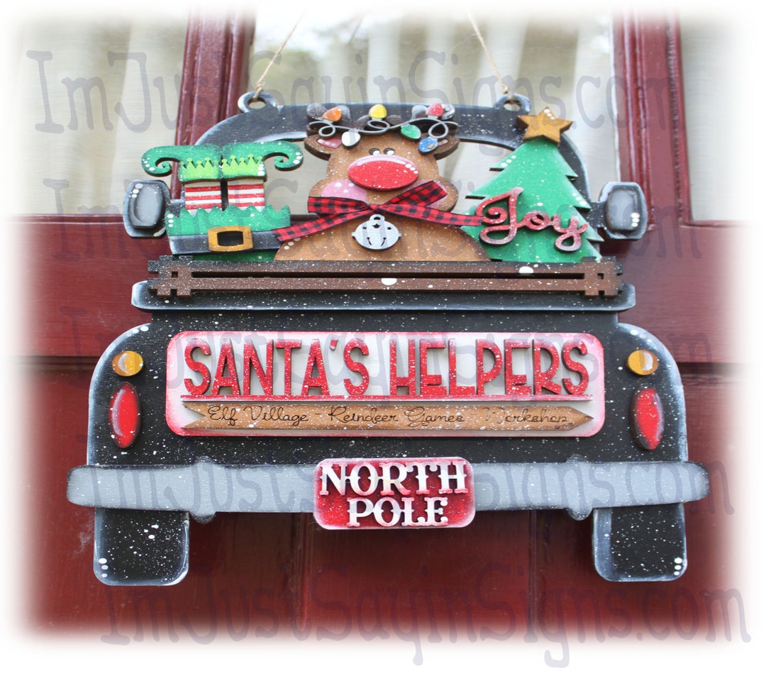 Santa's Helper Interchangeable Farm Truck Door Hanger, Front Porch ...