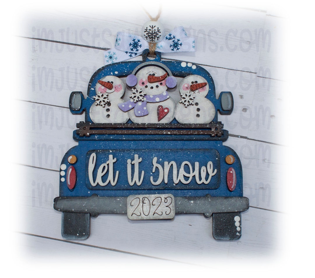 Let It Snow Mini Farm Truck Ornament, Farm Truck Ornament, Snowman ...
