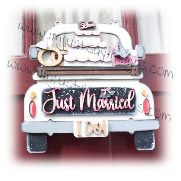 Just Married Farm Truck, Front Door Hanger, Front Door Decor, Front ...