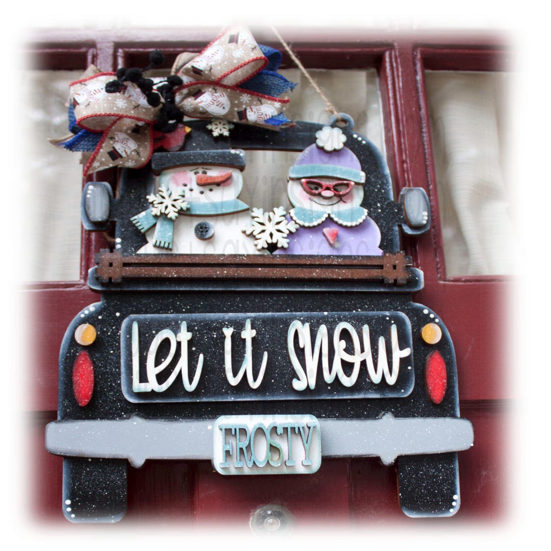 Let It Snow Interchangeable Farm Truck Door Hanger, Front Door Hanger ...