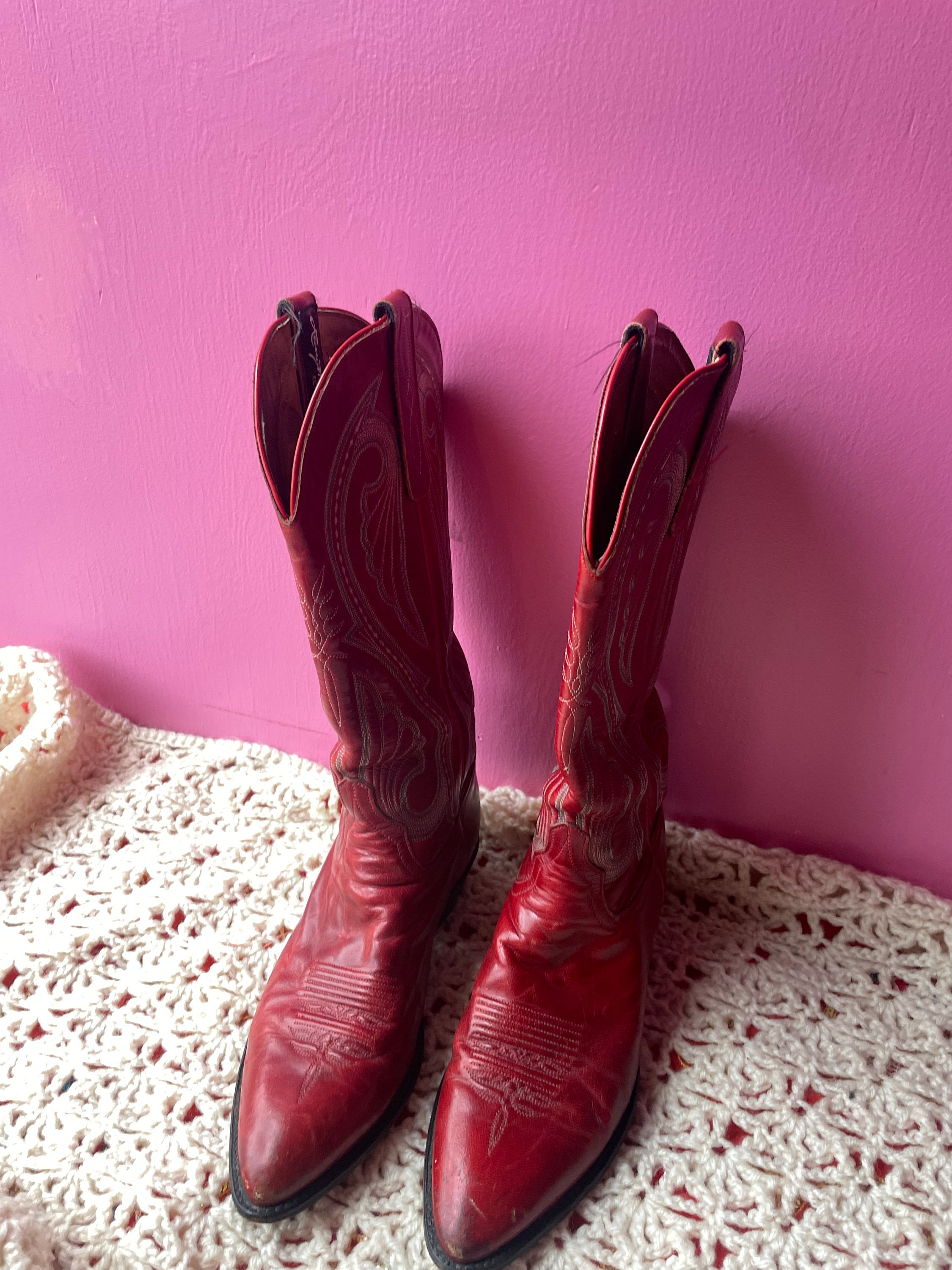 Vintage Red Cowboy Boots / Vintage Red Leather Boots Made in - Etsy