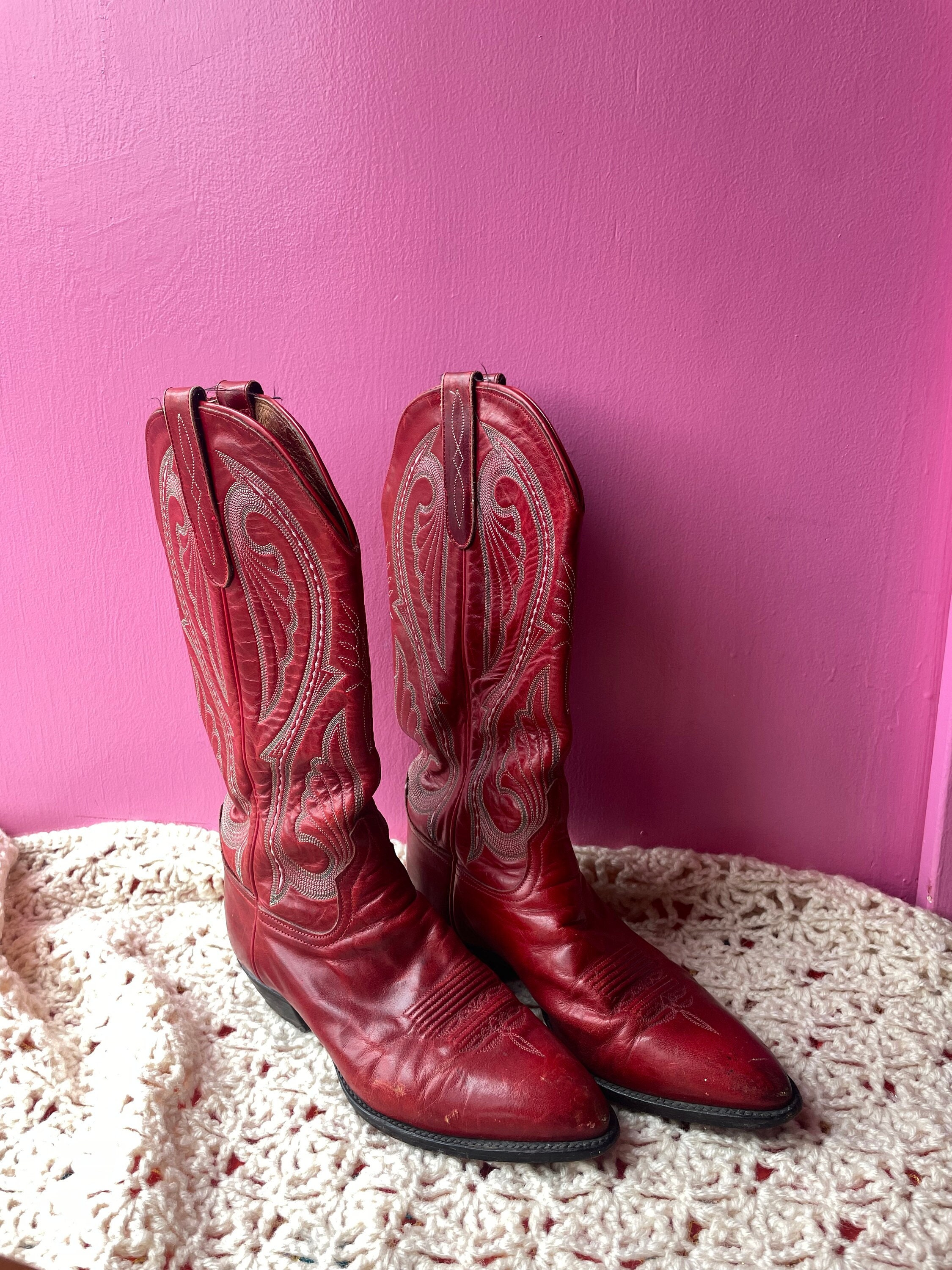 Vintage Red Cowboy Boots / Vintage Red Leather Boots Made in - Etsy