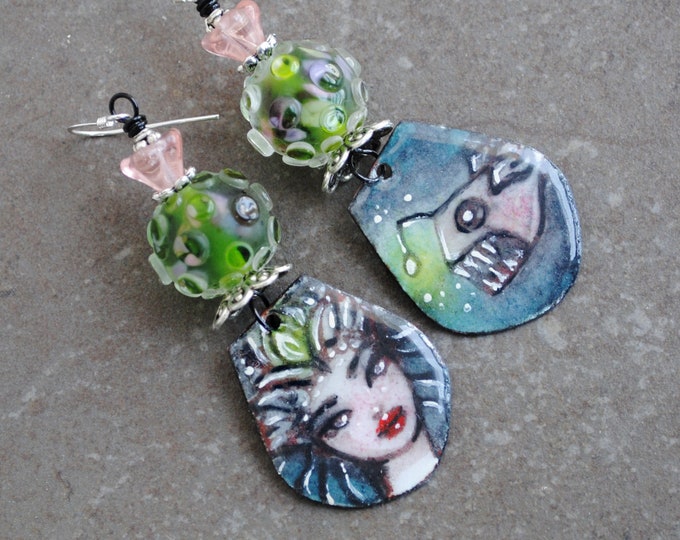 Deep Sea Mermaid Anglerfish Enameled Copper Earrings Romantic - Etsy