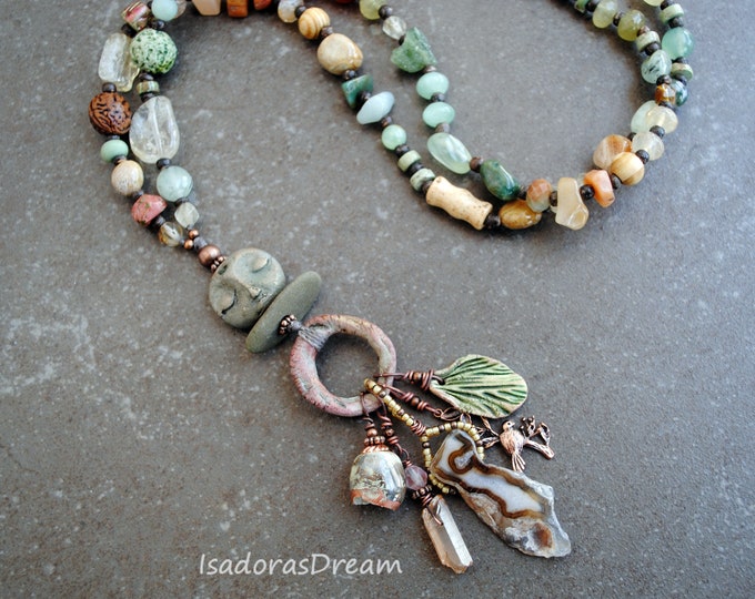 Fairy Garden, Amulet, Talisman Necklace, Beaded Boho Necklace, Summer ...