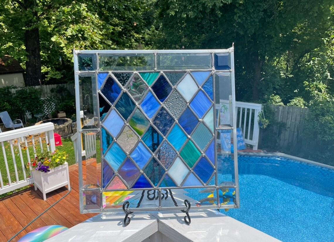 Blue and Clear Stained Glass Window/panel?transom - Etsy