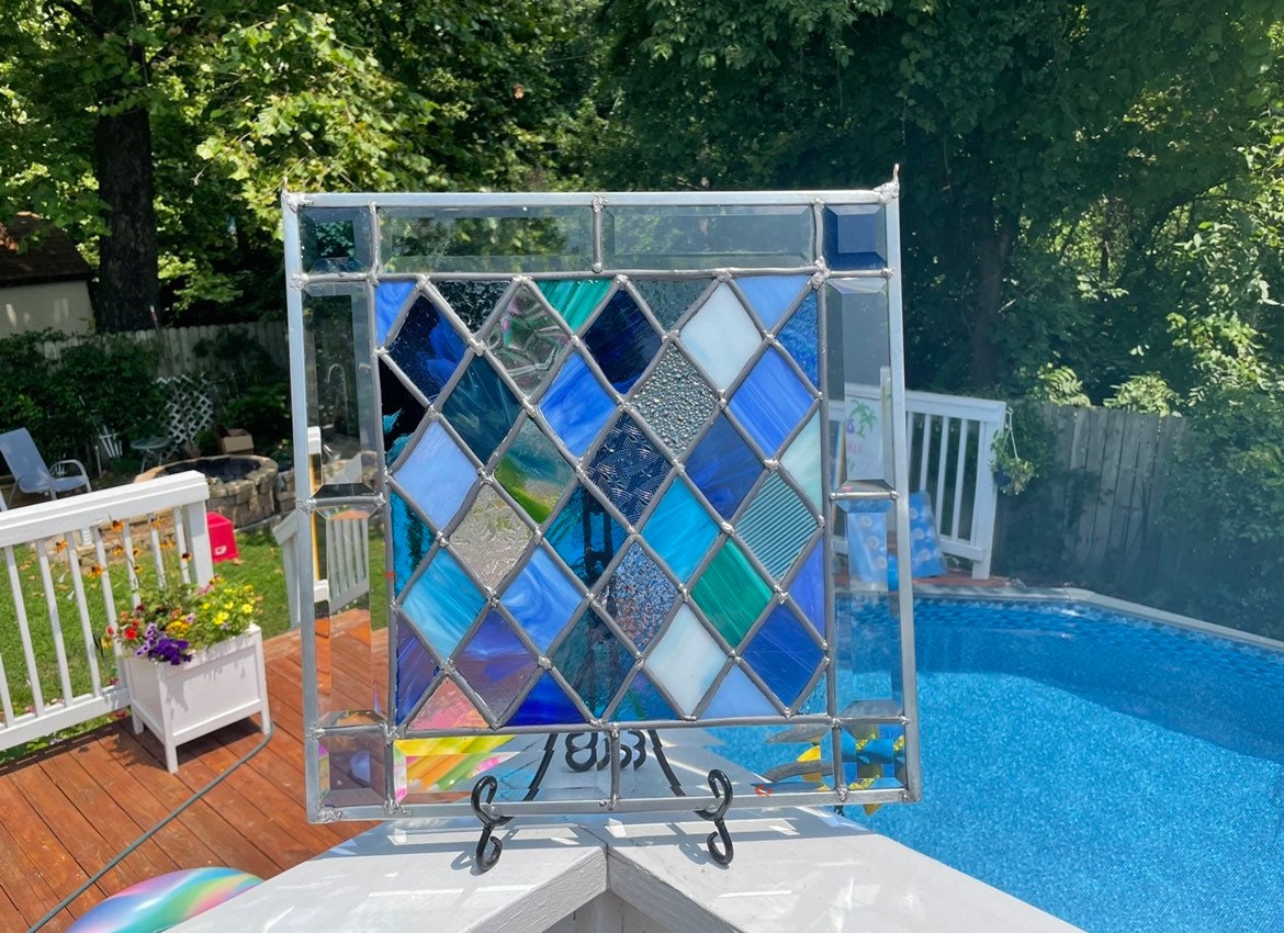Blue and Clear Stained Glass Window/panel?transom - Etsy