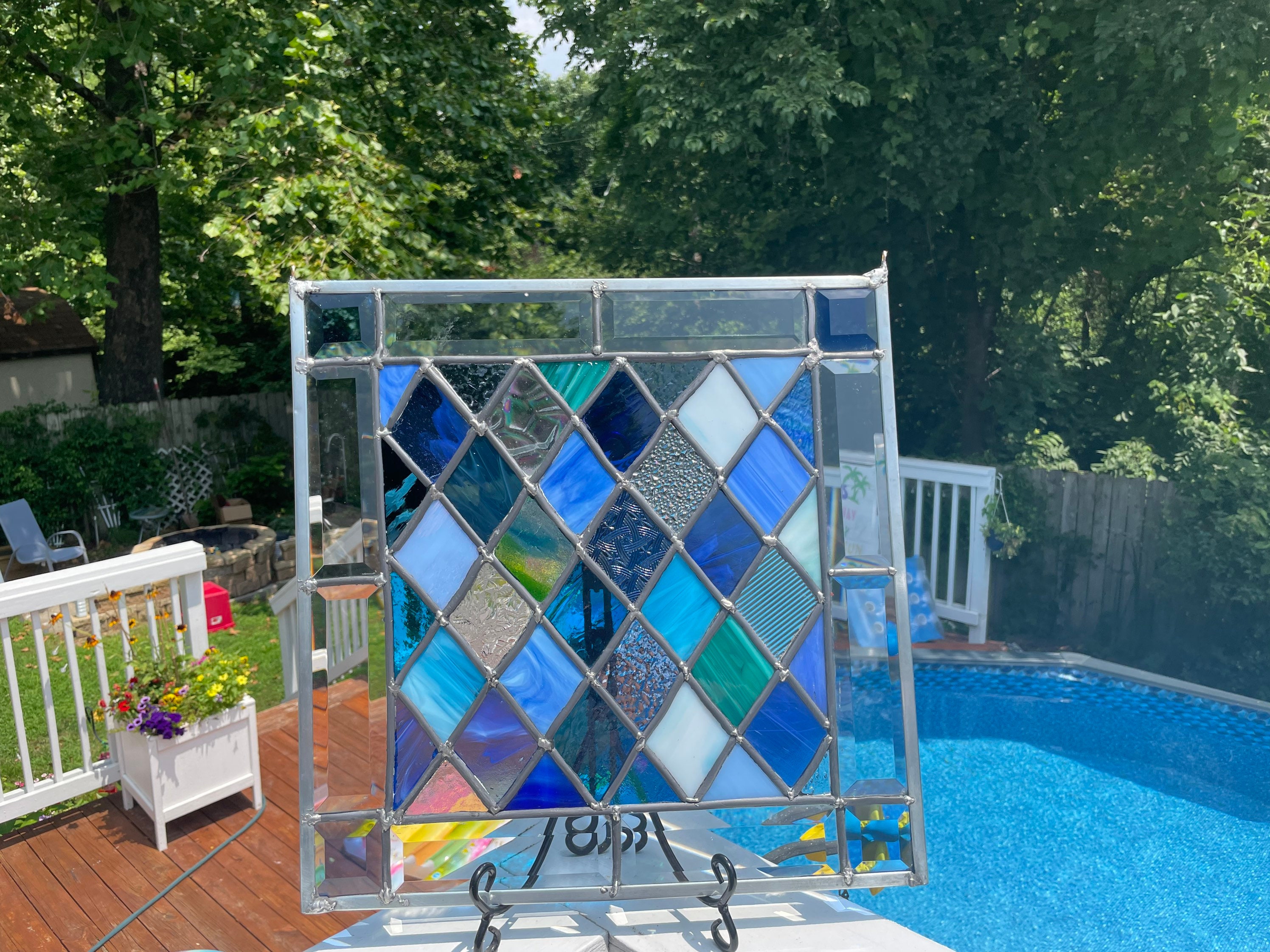 Stained glass diamond pattern panel | Etsy