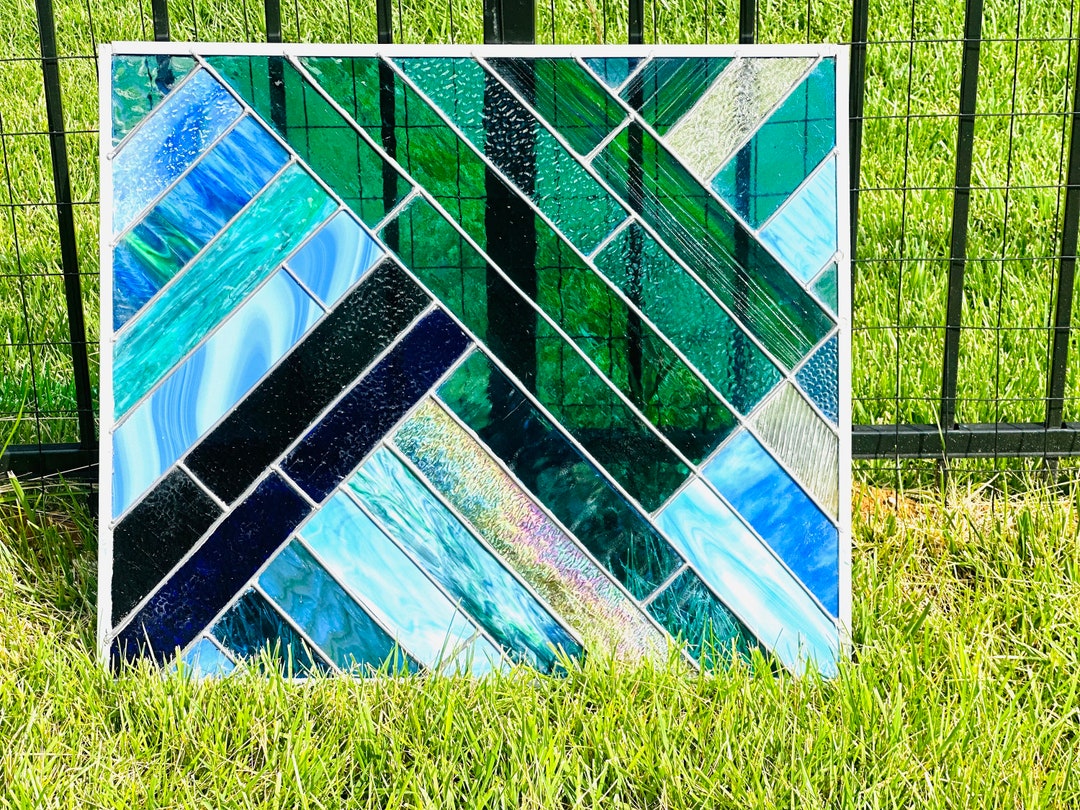 Custom Made Blue Stained Glass Window Panel/ Hanging/ Transom - Etsy