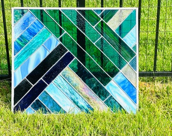 Abstract Turquoise Blue Freestanding Stained Glass Panel - Etsy