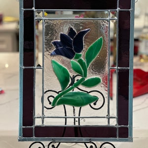 Custom Made Purple Tulip Stained Glass Window Panel Fused Glass Window ...