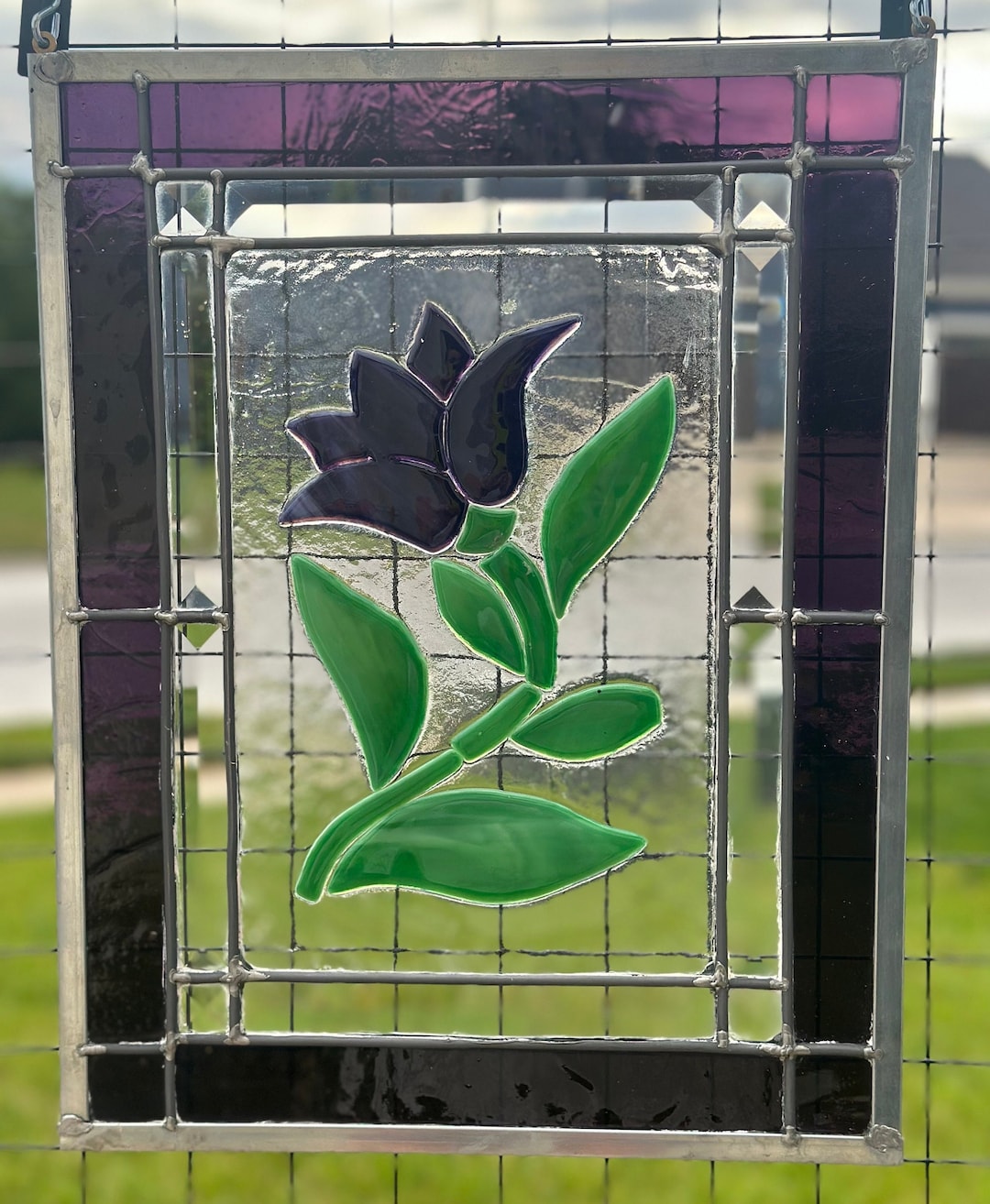 Custom Made Purple Tulip Stained Glass Window Panel Fused Glass Window ...