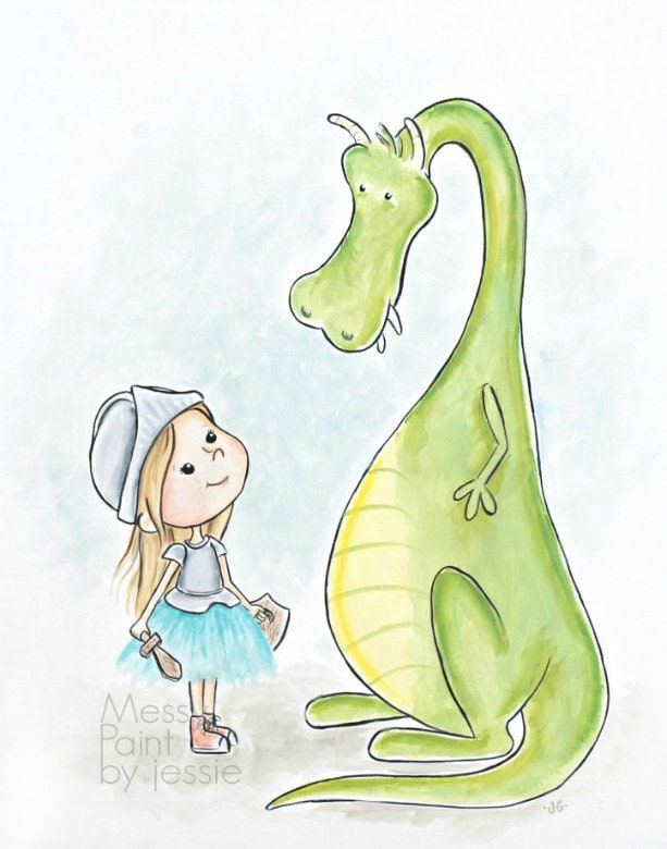 Children's Wall Art, Dragon and Knight, Girls Room Wall Art, Painting ...