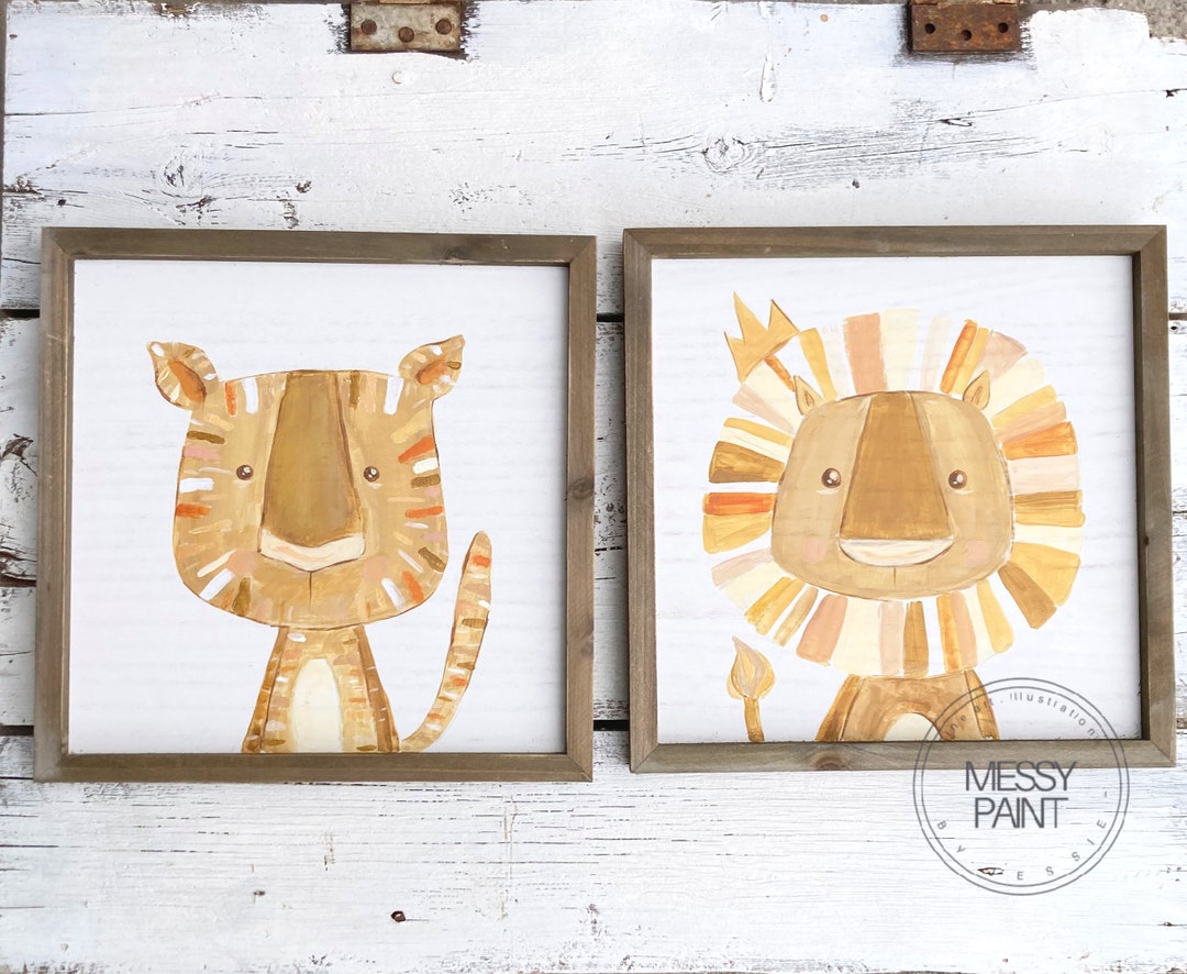 Lion, Tiger Nursery Set, Hand Painted, Modern, Minimalist, Cute, Zoo ...