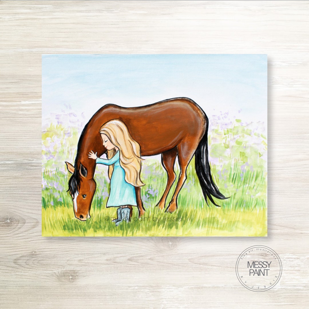 Little Girl With Horse, Children's Wall Art, Horse Lover Art, Painting ...