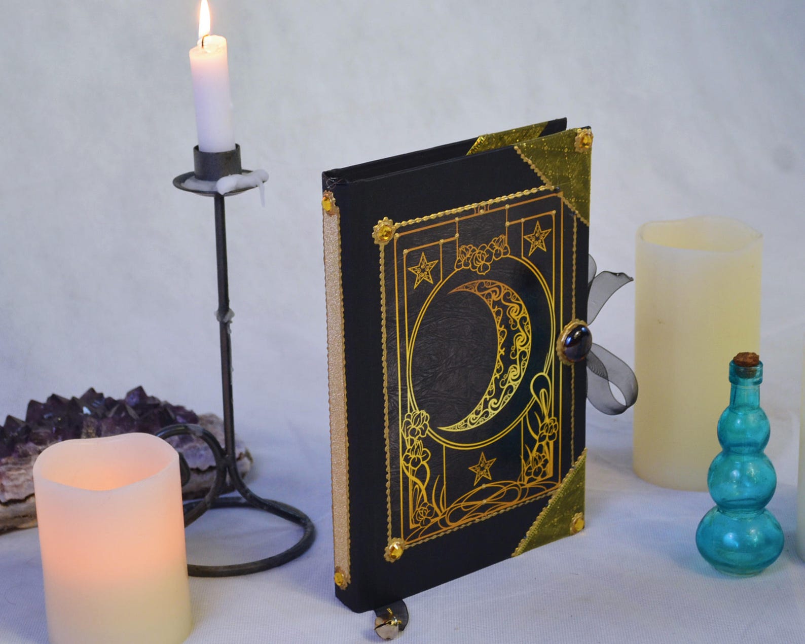 Moon Book of Shadows Crescent Moon Blank Grimoire Art Nouveau Moon ...