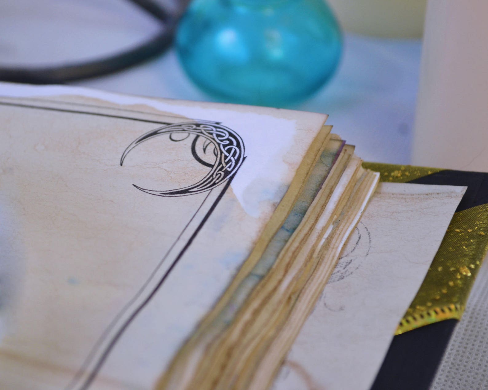 Moon Book of Shadows Crescent Moon Blank Grimoire Art Nouveau Moon ...