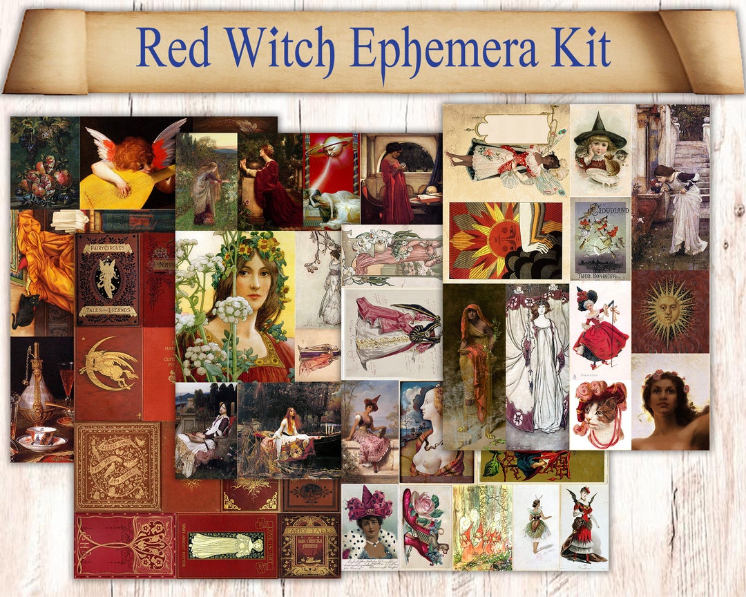 55 Printable Red Witch Junk Journaling Ephemera for Ur Witchcraft ...