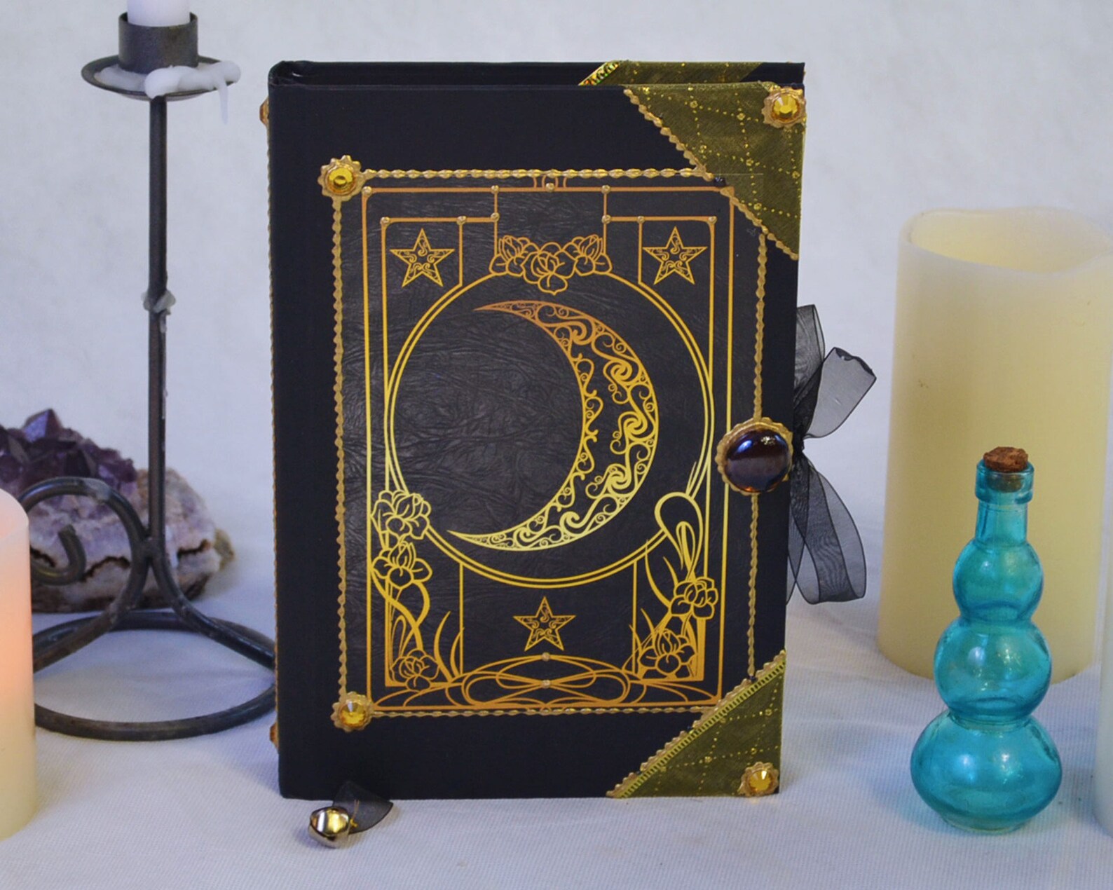 Moon Book of Shadows Crescent Moon Blank Grimoire Art Nouveau Moon ...