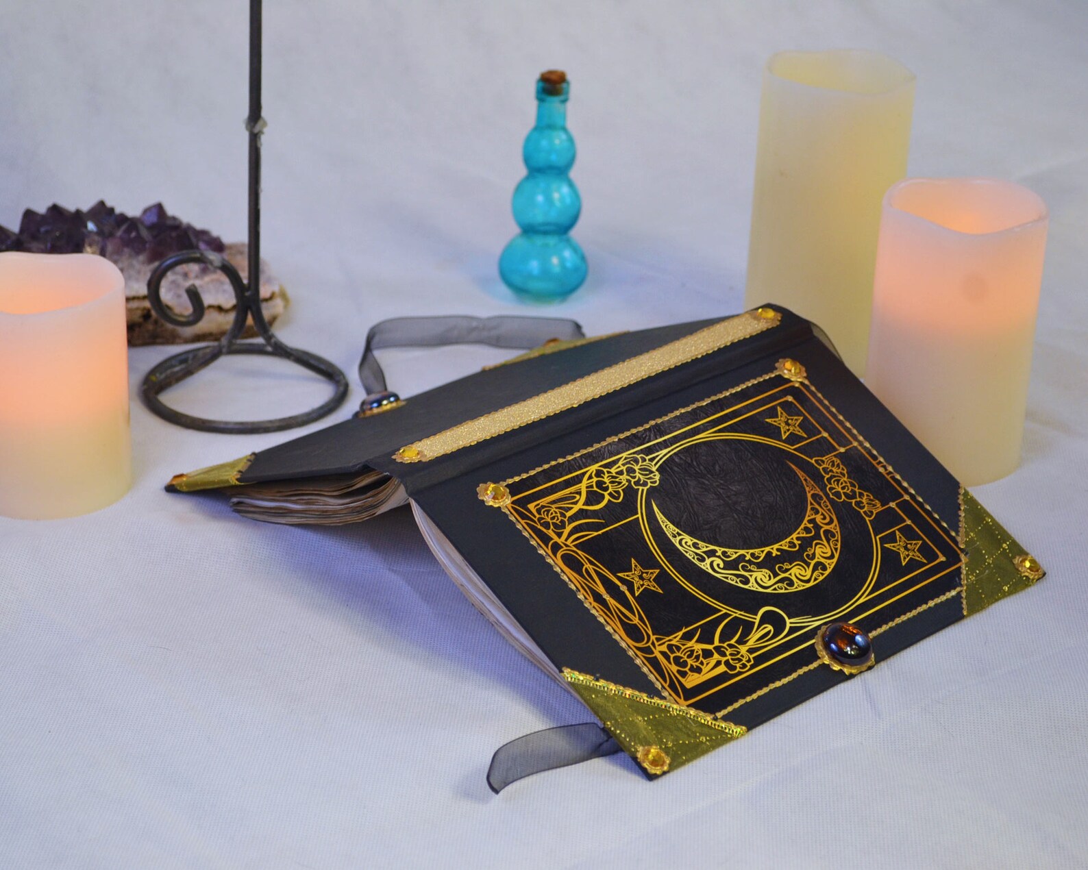 Moon Book of Shadows Crescent Moon Blank Grimoire Art Nouveau Moon ...