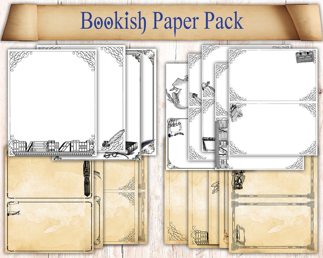 192 Digital Bookish Printable Writing Pages. Bibliophile Themed Junk ...