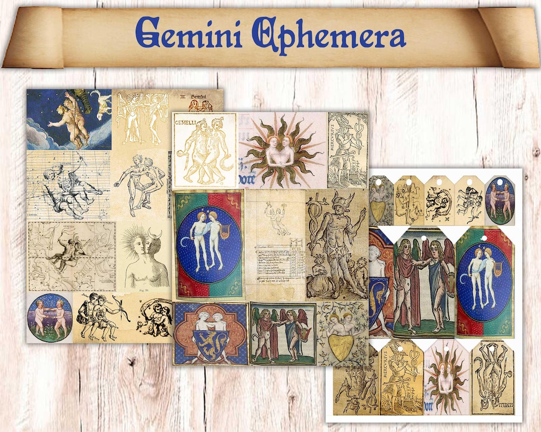 35 Printable Gemini Zodiac Themed Junk Journal Ephemera. Astrology ...