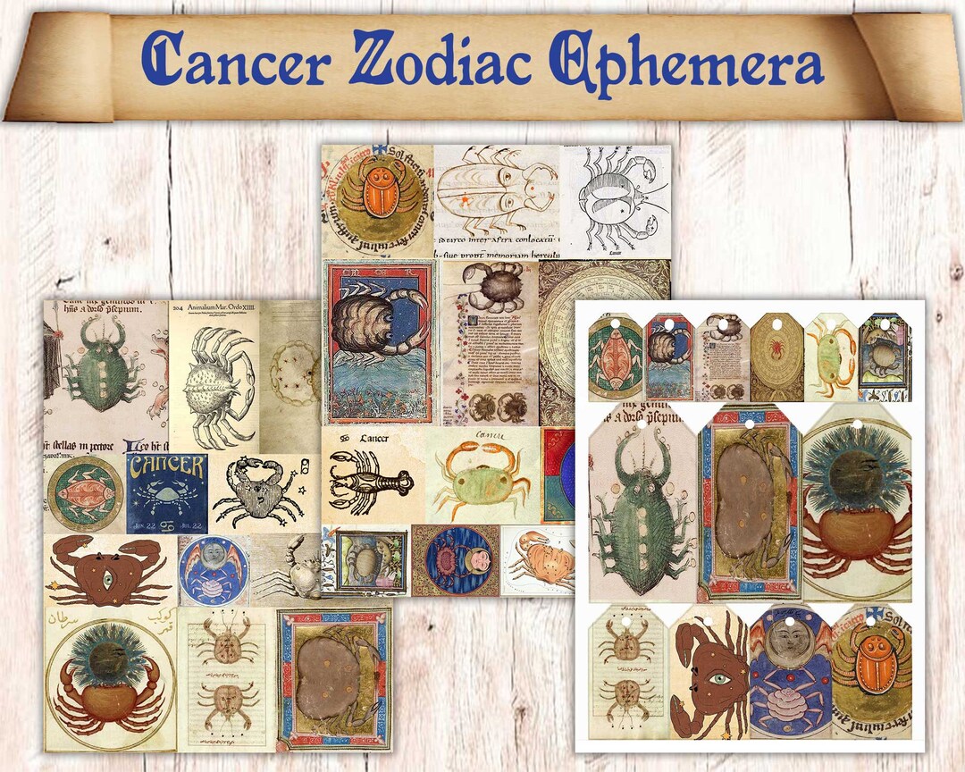 38 Printable Cancer Zodiac Themed Junk Journal Ephemera. Astrology ...