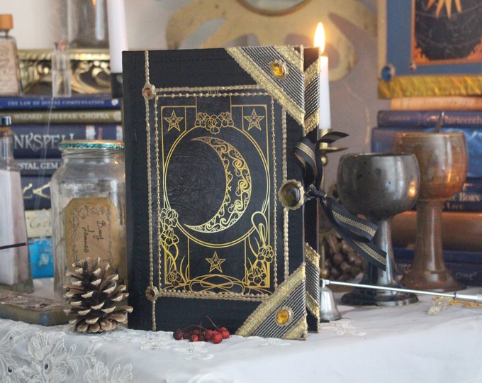 Moon Book of Shadows - Crescent Moon Blank Grimoire - Art Nouveau Moon ...