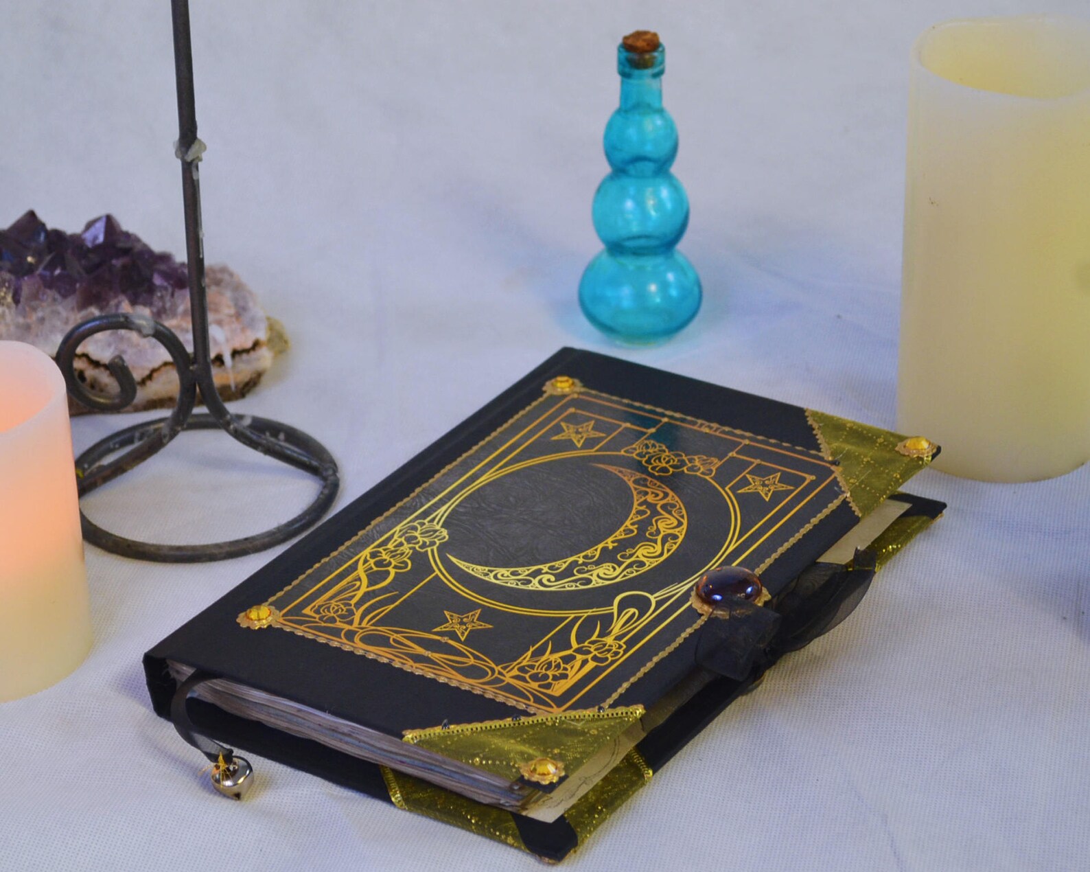 Moon Book of Shadows Crescent Moon Blank Grimoire Art Nouveau Moon ...