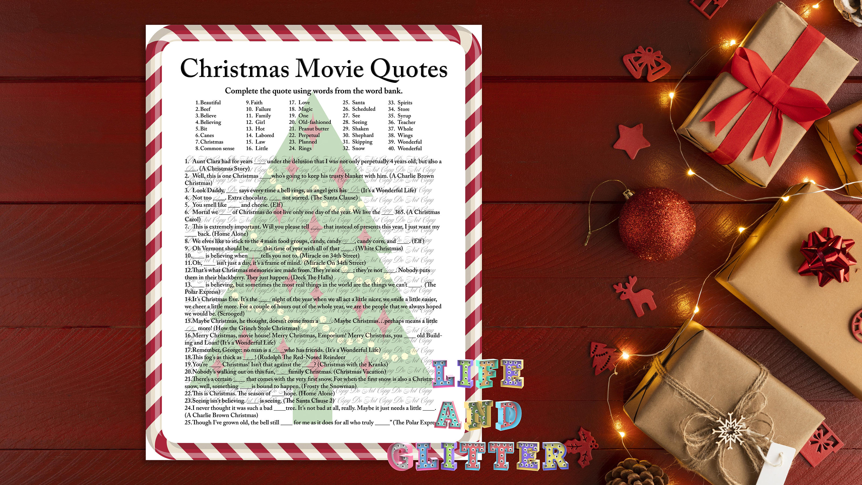 Christmas Movie Quote Fill in the Blank Game, Christmas Game, Christmas ...