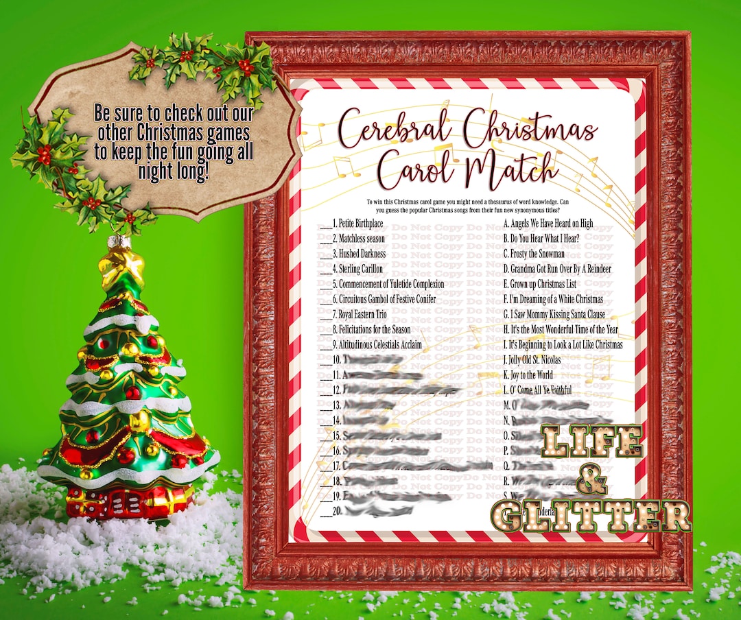 Christmas Cerebral Carol Match Game, Christmas Party Game, Christmas ...