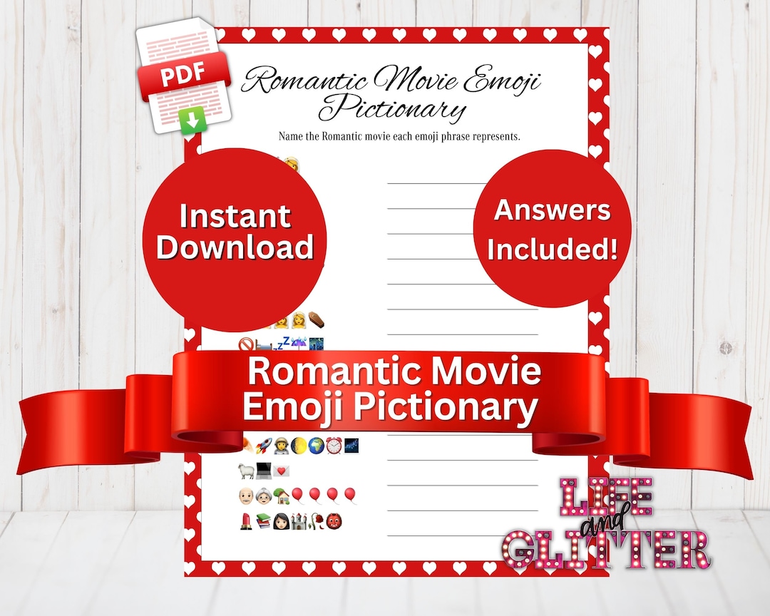 Romantic Movie Emoji Pictionary Game: Valentine's Day Party (digital ...