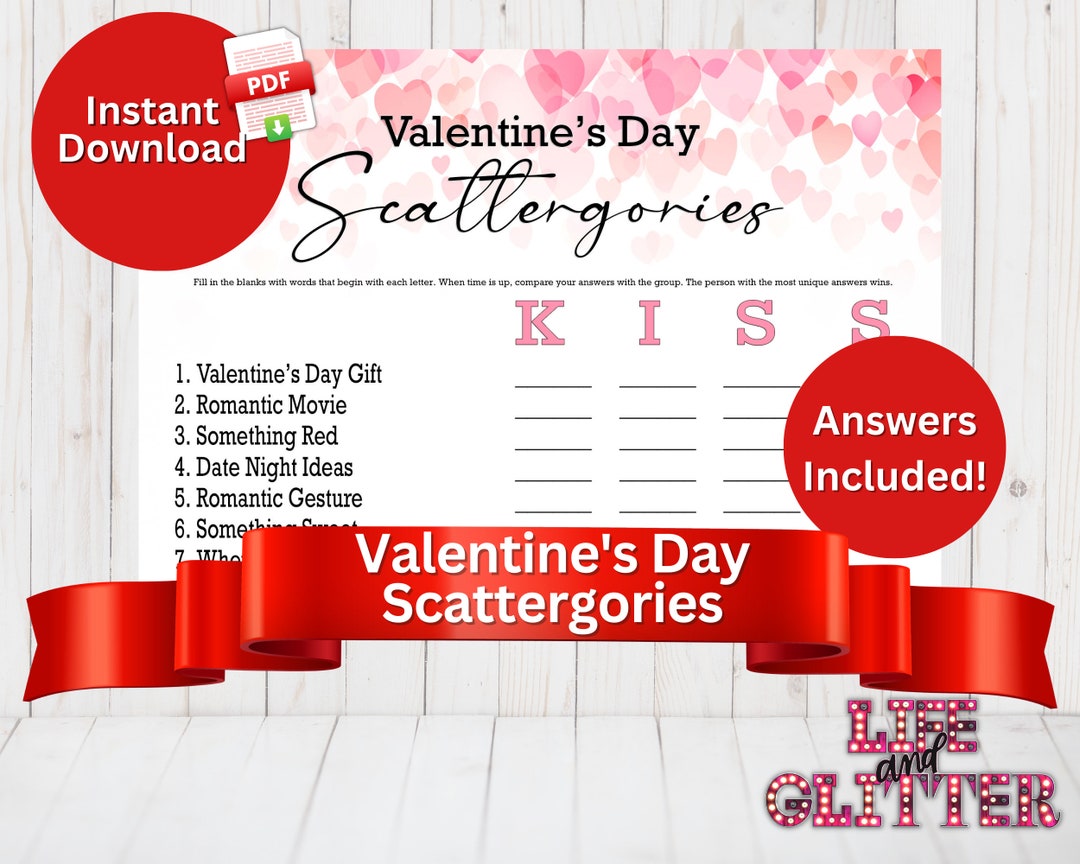 Valentine's Day Scattergories Game: Kisses Theme (digital Download) - Etsy
