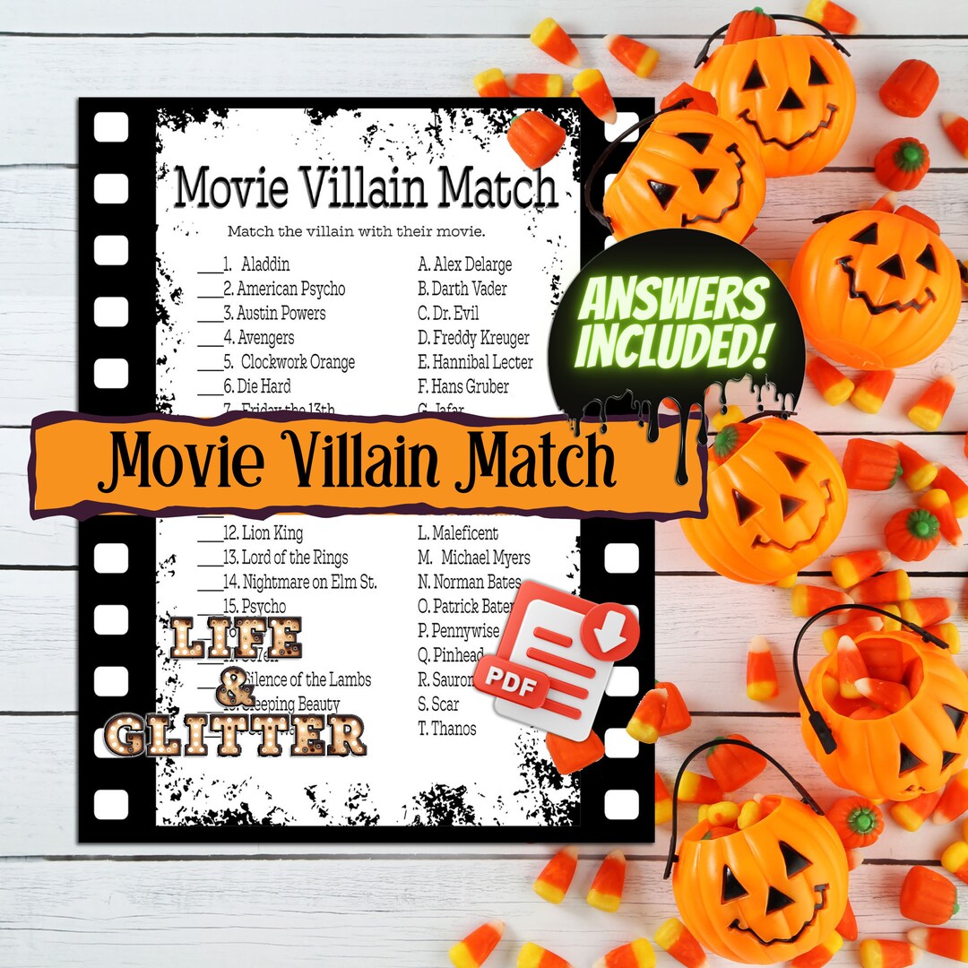 Halloween Movie Villain Match Game (answers Included) (digital Download ...