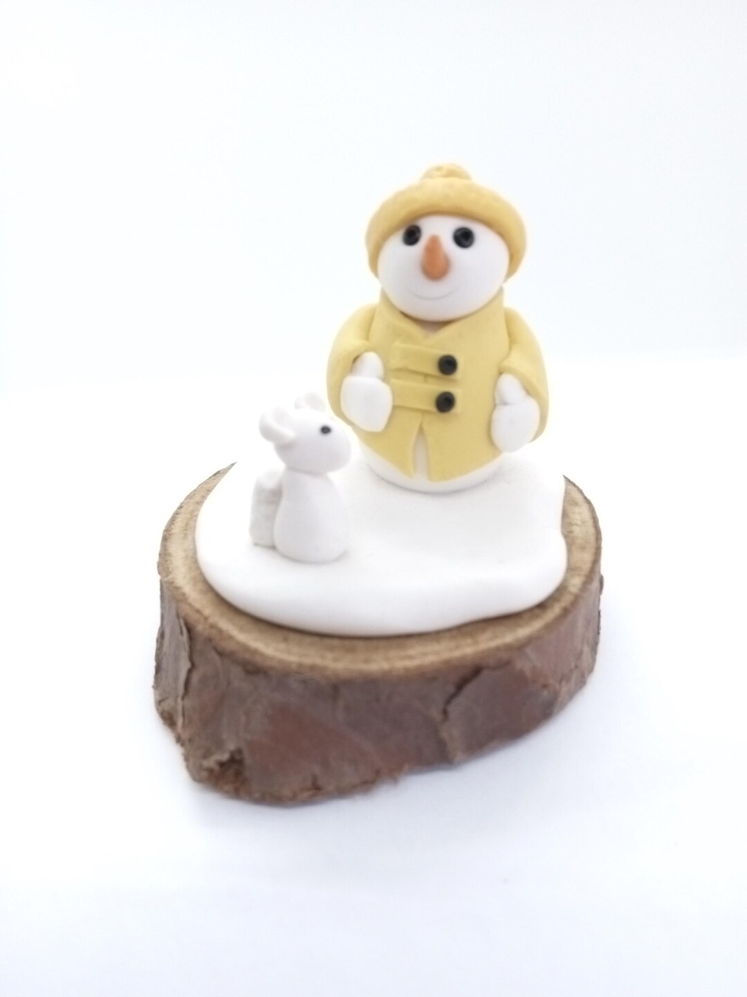 Snowman and Squirrel, Mini Snow Figurine, Yellow Hat and Coat Snow ...