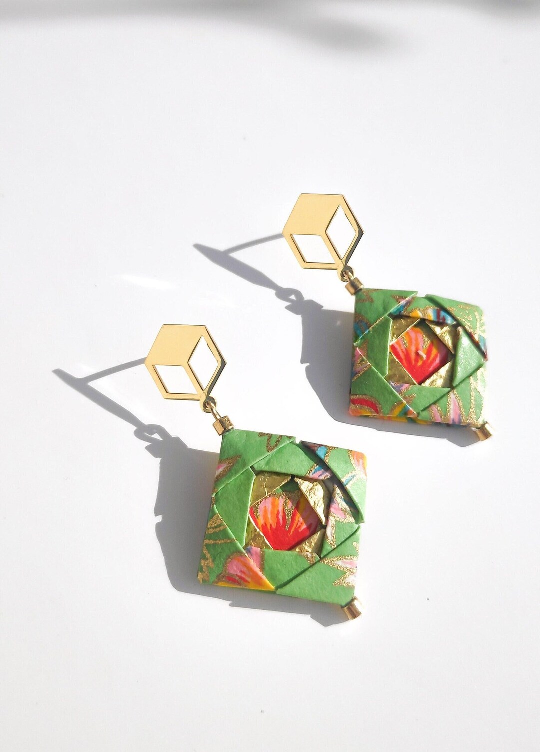 Origami 925 Silver Turquoise Stud Earrings, High Quality Japanese Paper ...