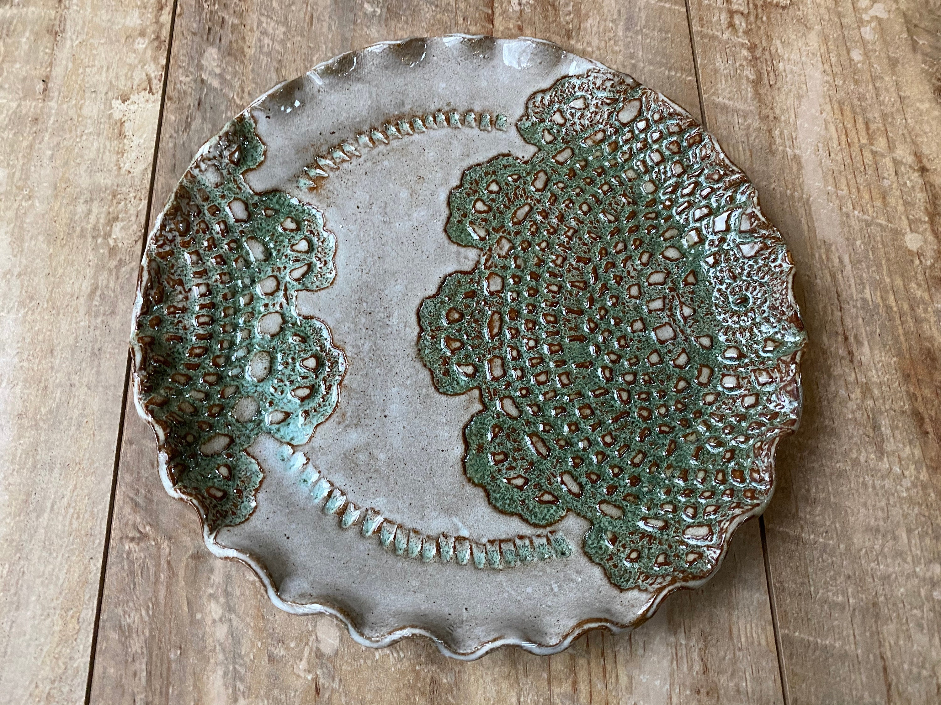 Handmade Pottery Round Doily Tray Plate - Etsy