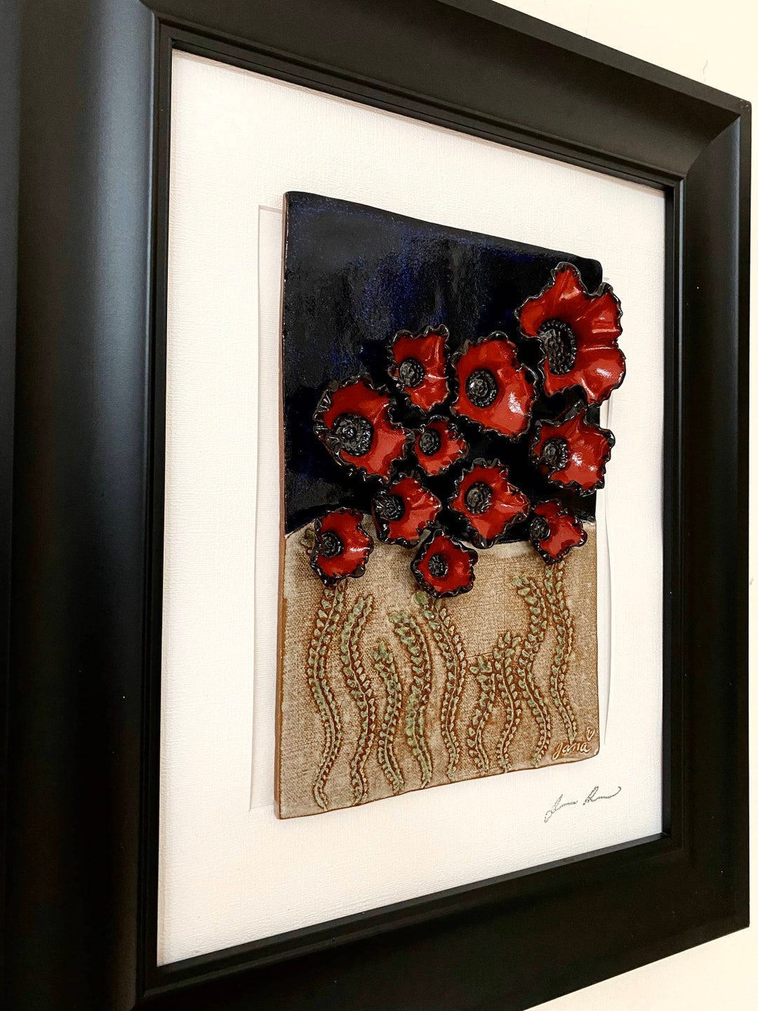 Handmade Pottery Poppy Flowers Framed Wall Art - Etsy