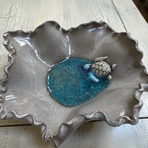 Handmade Ceramic Pottery White Bowl With Turtle in Blue Glass Water - Etsy