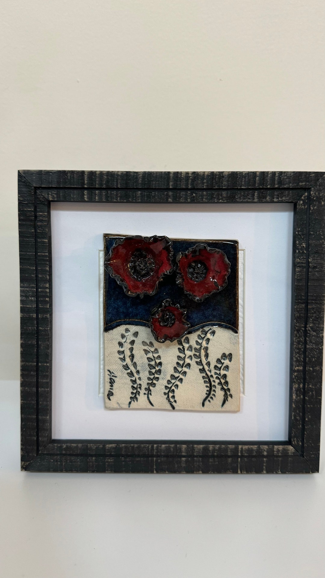 Handmade Pottery Ceramic Red Poppy Flowers Framed 3D - Etsy