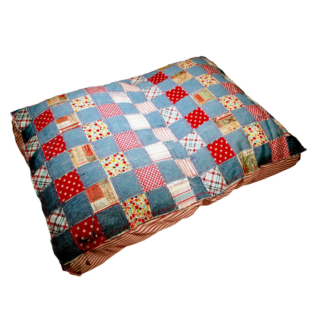 Large Patchwork Dog Bed, Denim, Stars, Stripes, Floral, Plaid ...