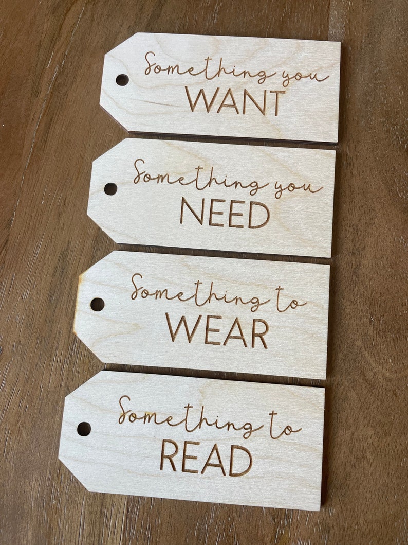 Want Need Wear Read Gift Tags, Engraved Gift Tags, Wooden Gift Tags ...