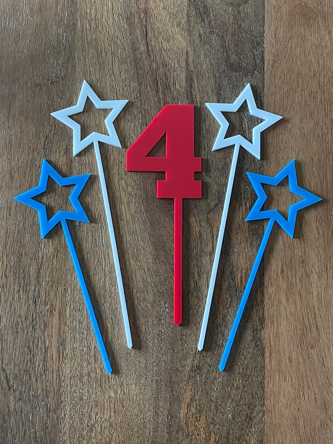 4 Cake Topper, 4th of July Birthday, 4 on the 4th, Star Cake Topper ...
