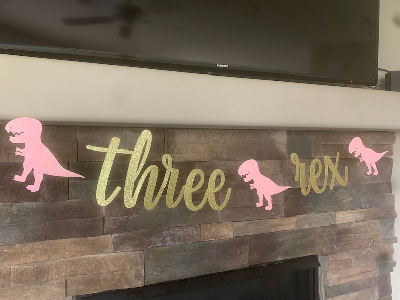 Three Rex Banner Girl Dinosaur Birthday Banner Dinosaur | Etsy