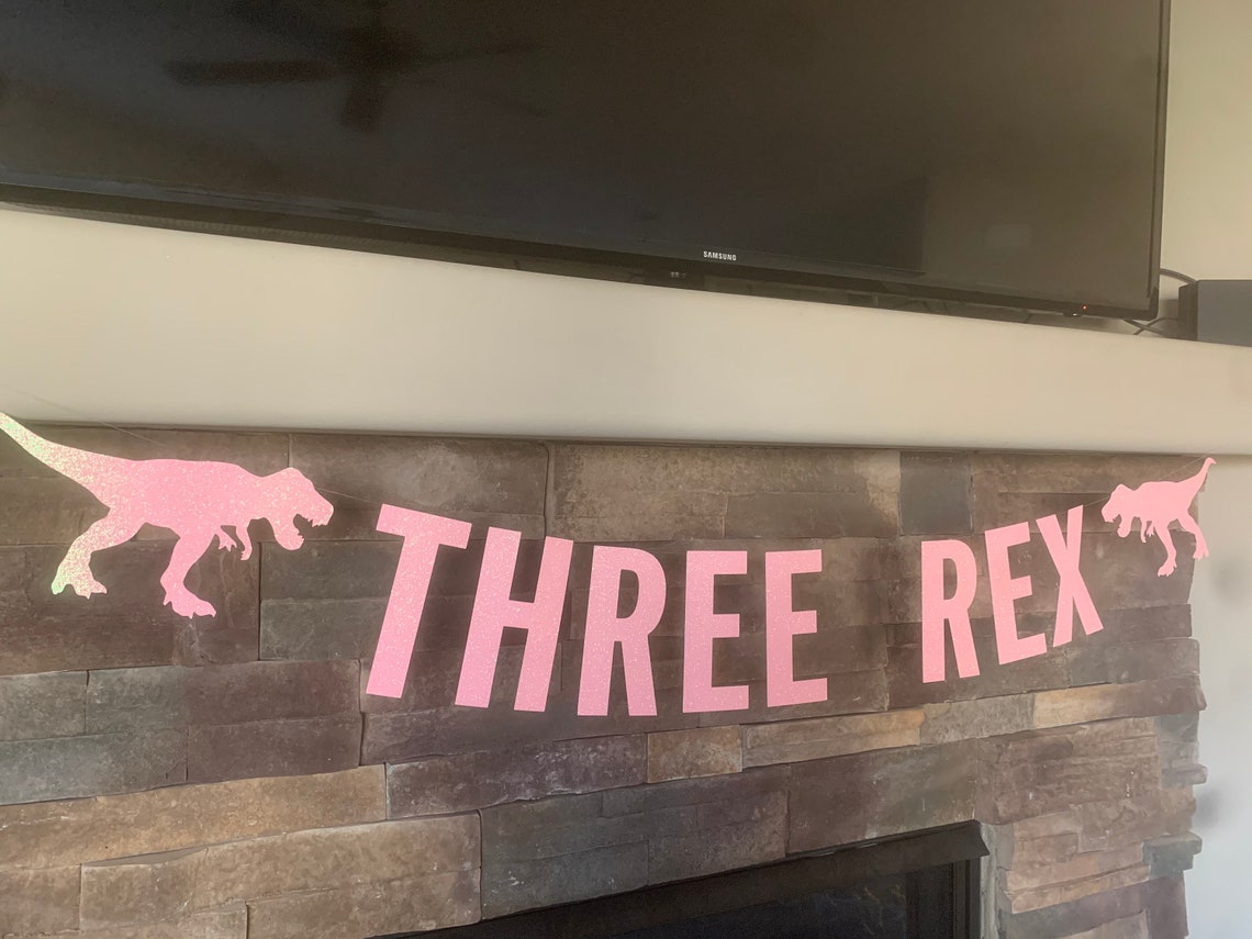 Three Rex Banner Girl Three Rex Three Rex Birthday Girl - Etsy